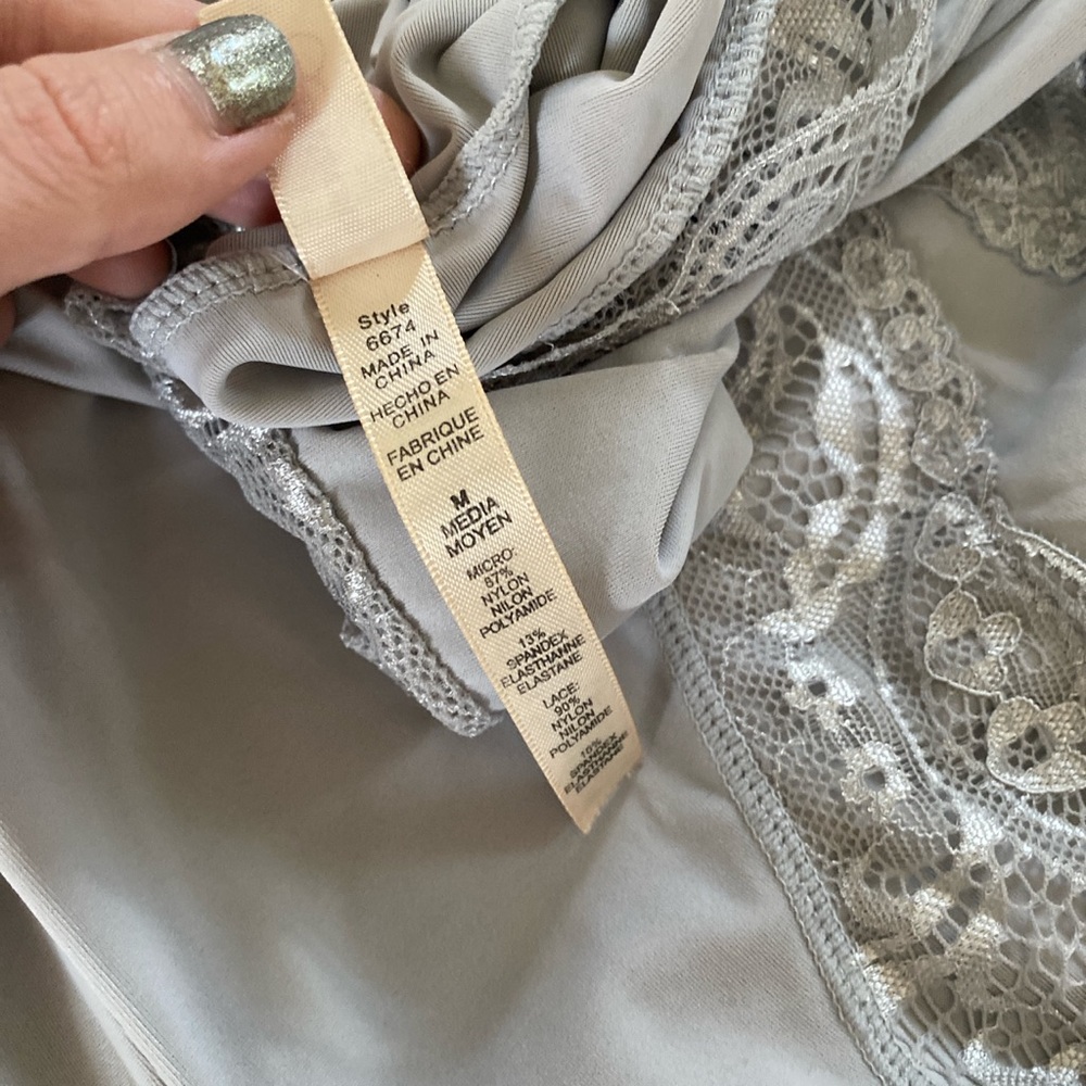 Rhonda Shear Vintage Grey Lace Detail Lingerie Tank T… - Gem